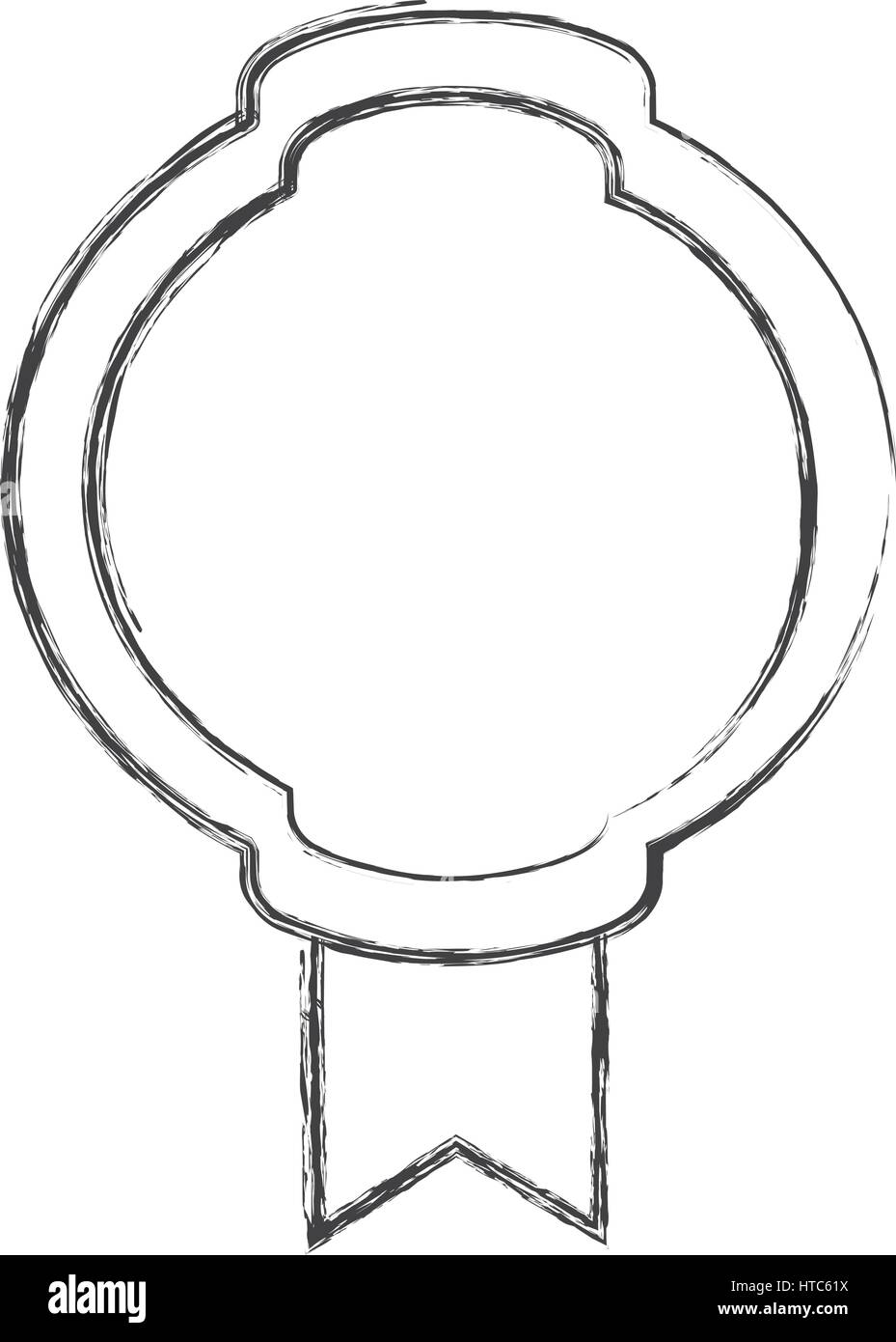monochrome sketch of simple circular emblem with wide ribbon in the ...