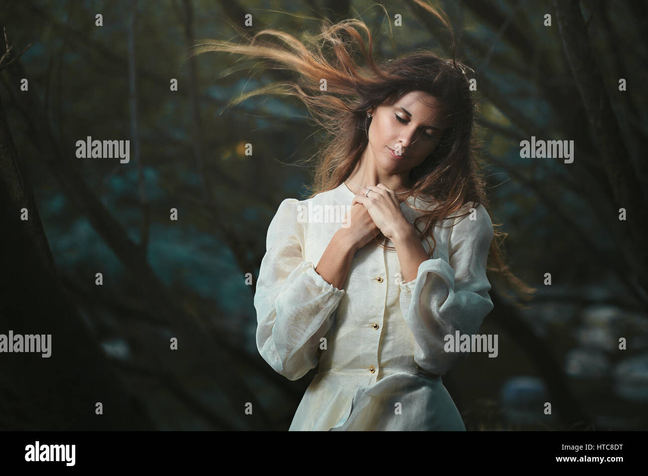 Young woman listening her inner voice . Romantic and surreal Stock ...
