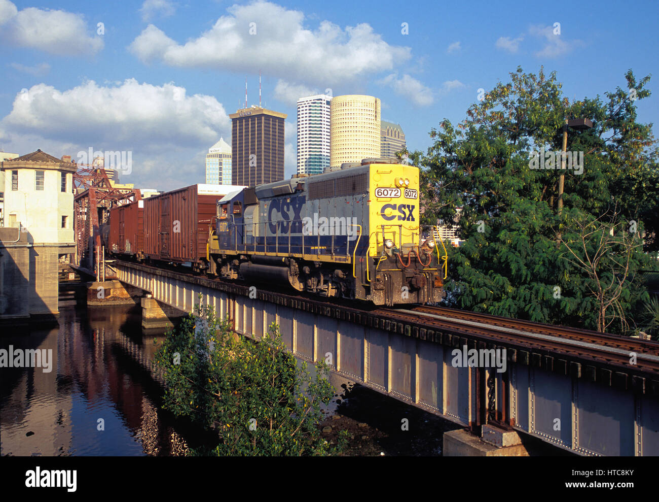 CSX GP38 locomotive crossing the river in Tampa, Florida, USA Stock ...