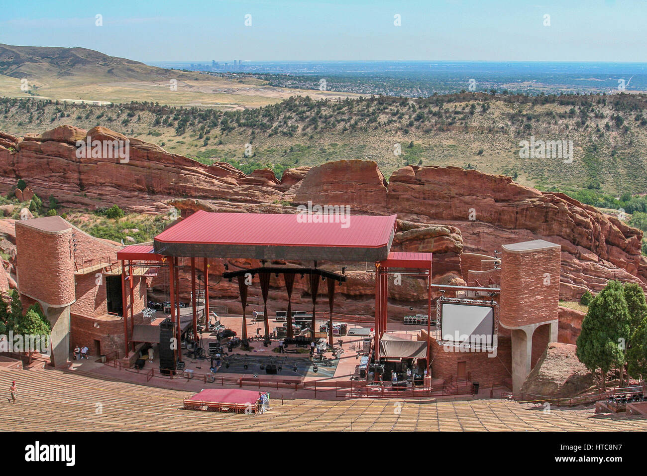 DENVER, COLORADO, AUGUST 2007: Setting up for a concert at Red Rocks ...