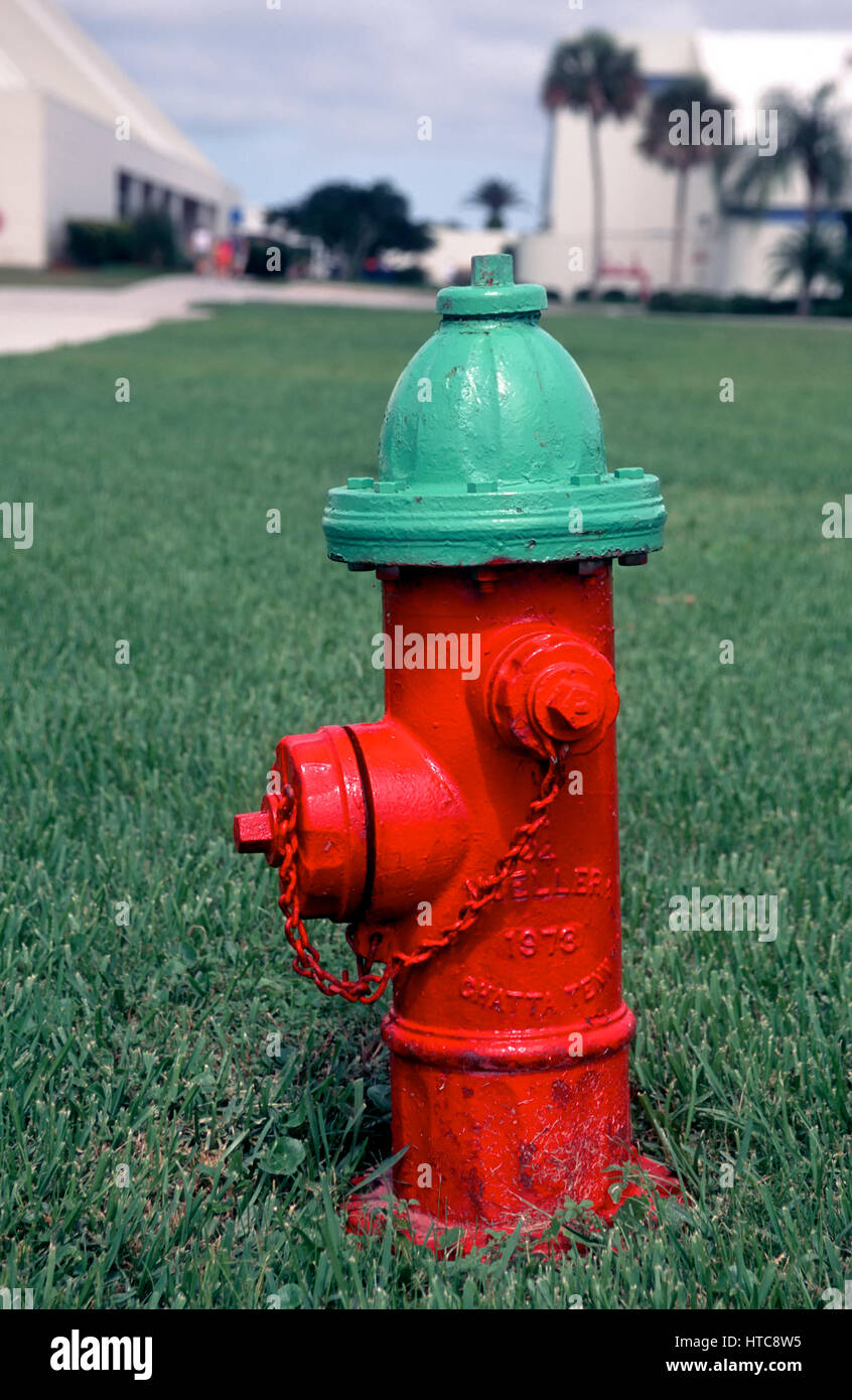 Red Fire Hydrant in the grass, Florida, USA Stock Photo - Alamy