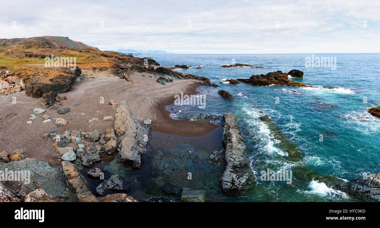 Typical Iceland landscape with ocean and mountains Stock Photo - Alamy