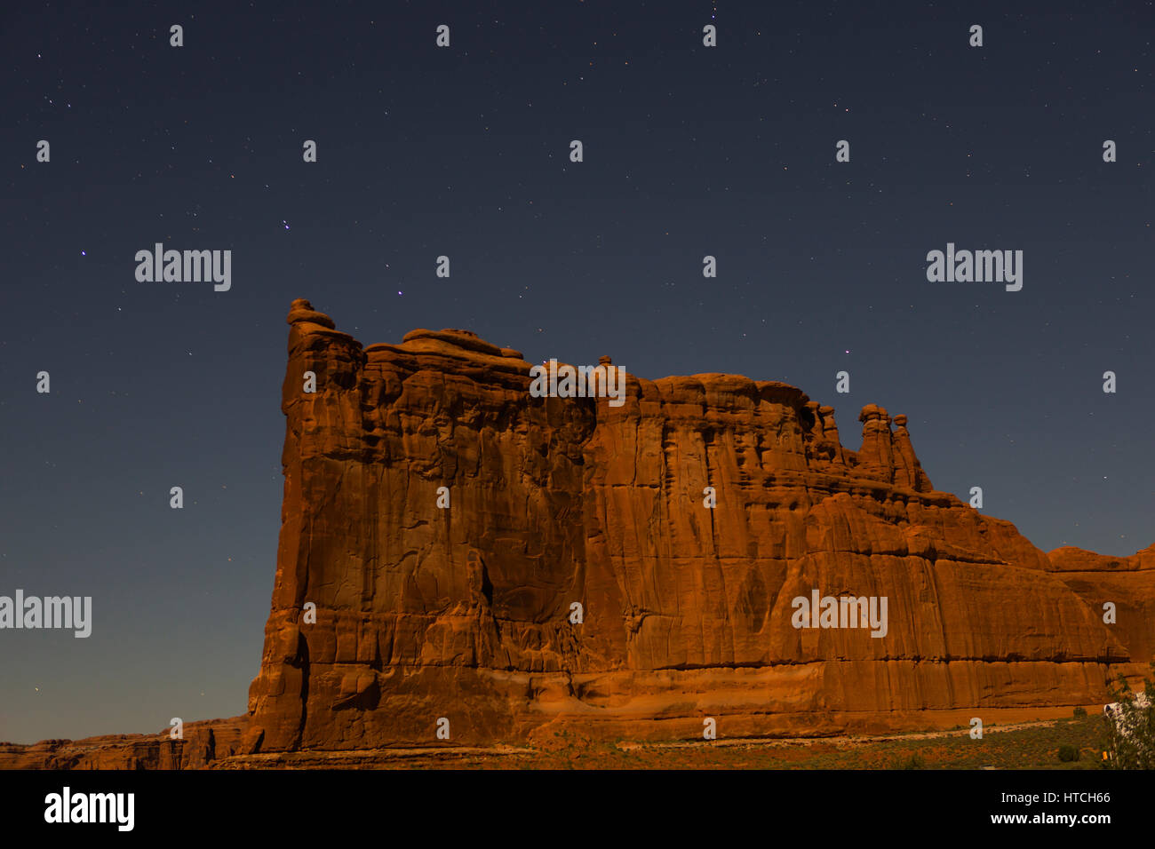 Tower of Babel under night sky and moonlight, Arches National Park, UT ...
