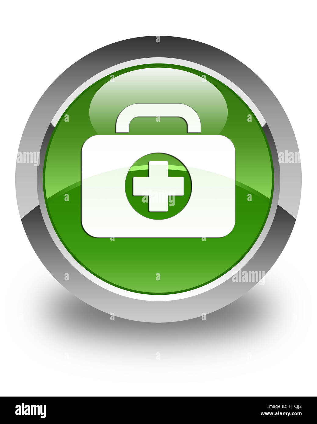 First aid kit bag icon isolated on glossy soft green round button ...