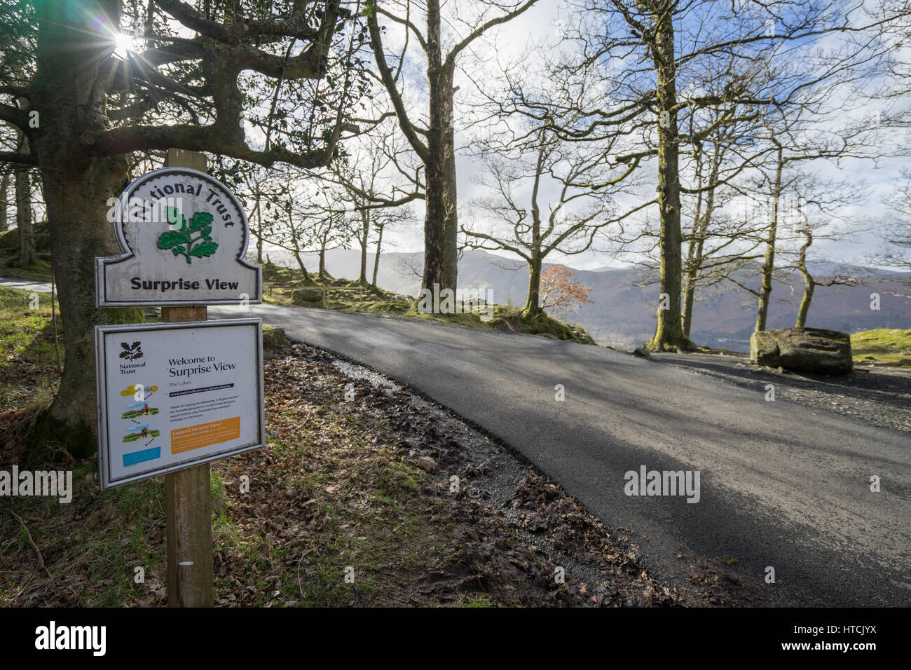 National Trust sign post at Surprise View viewpoint overlooking ...