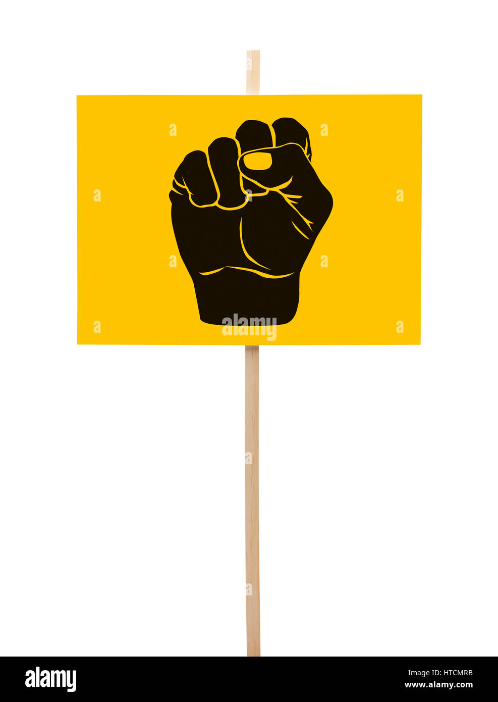 Yellow and Black Protestor Sign with Fist Isolated on White Background ...