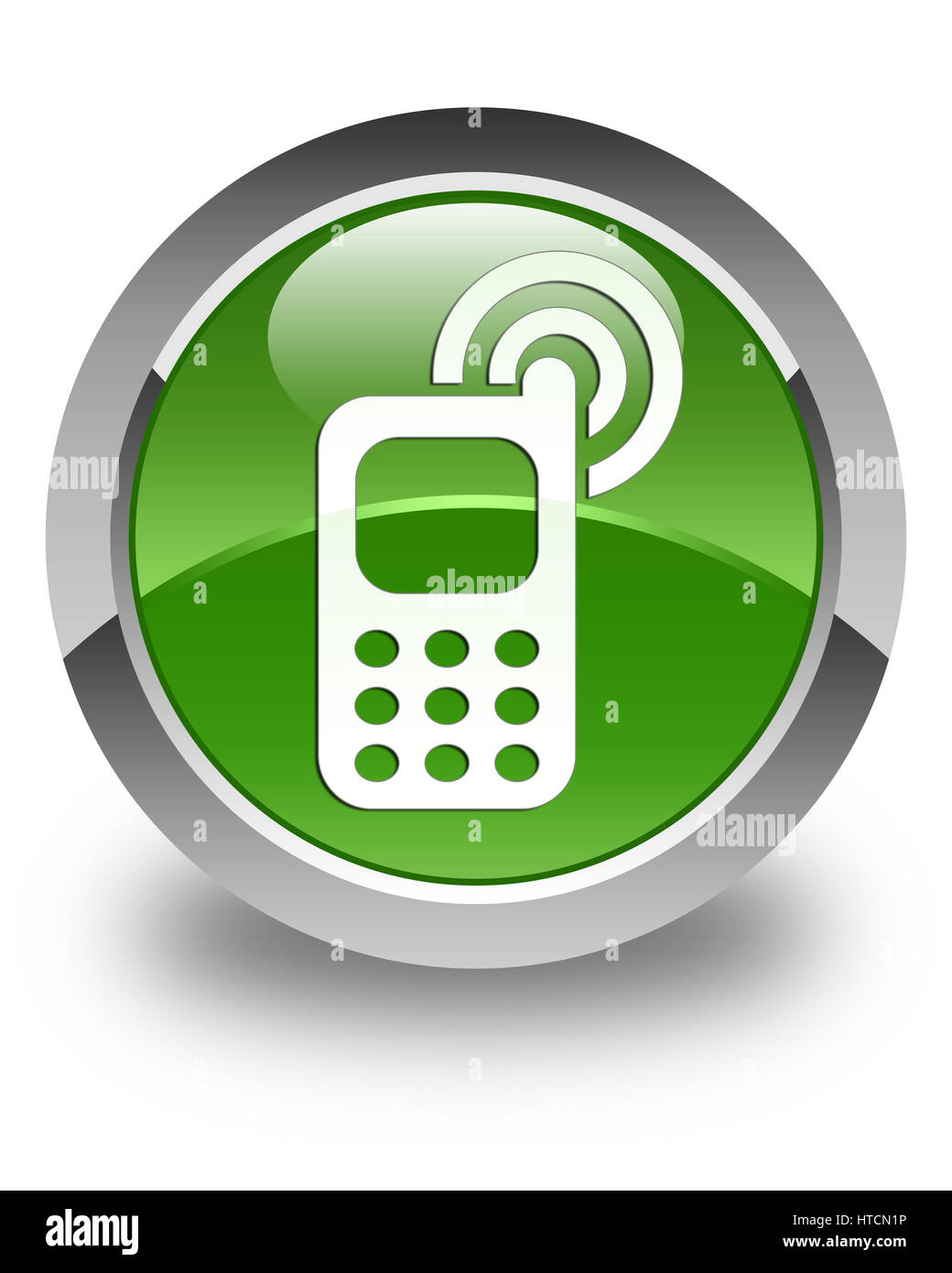 Cellphone ringing icon isolated on glossy soft green round button ...