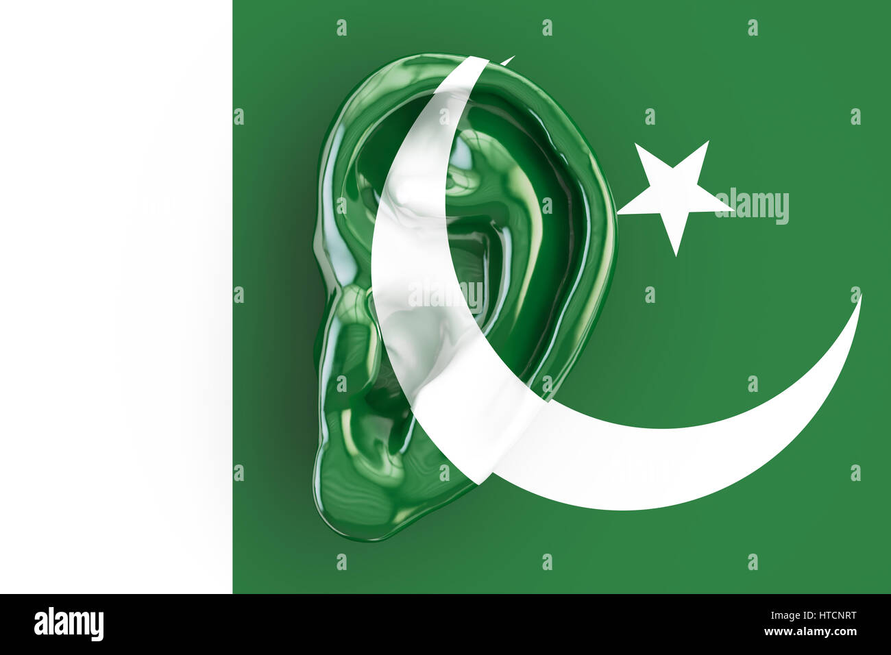 Pakistani intelligence concept, ear on the flag of Pakistan. 3D ...