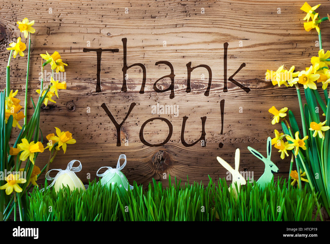 Wooden Background With English Text Thank You. Easter Decoration Like ...