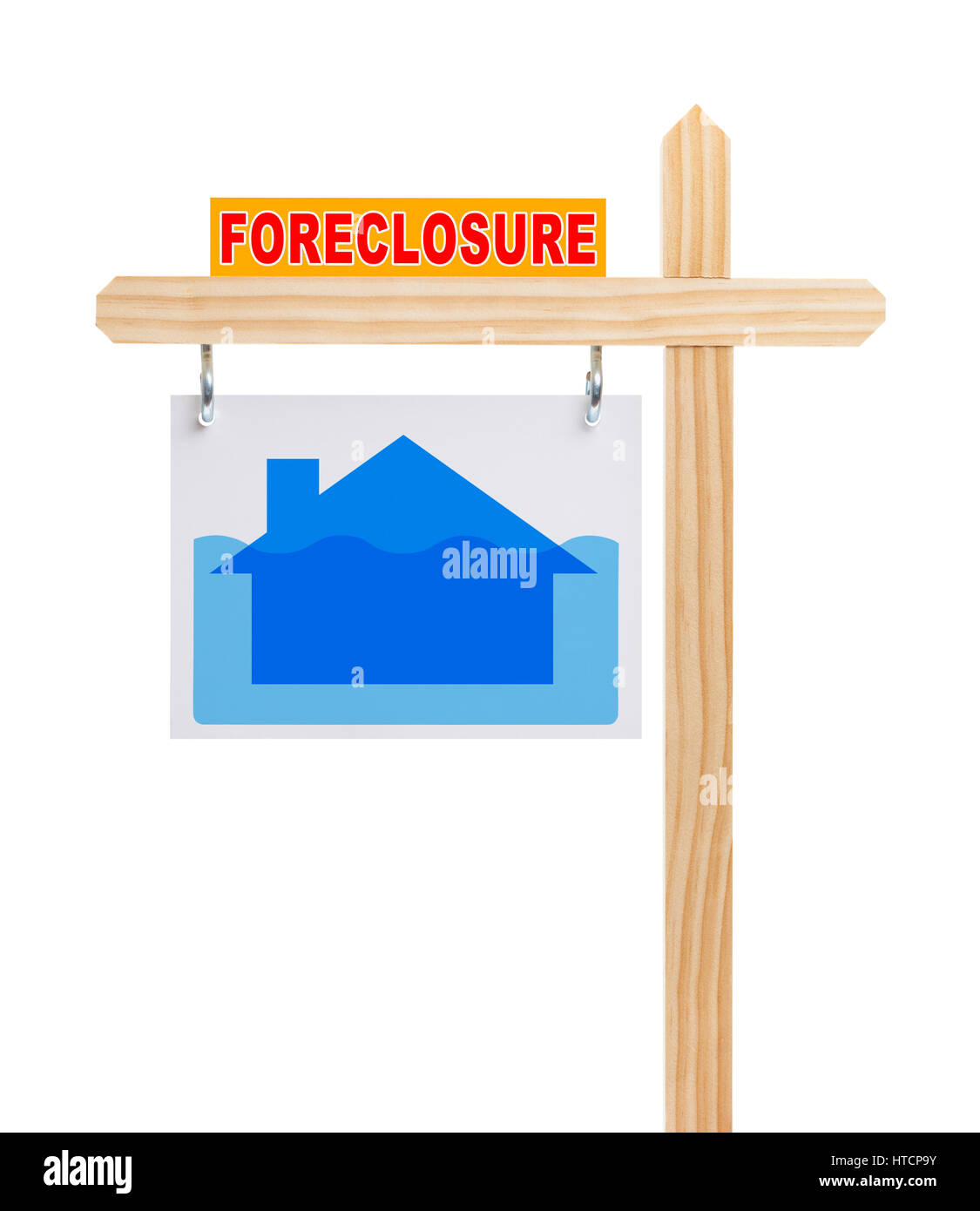 Real Estate Foreclosure Sign with House Under Water Isolated on White ...