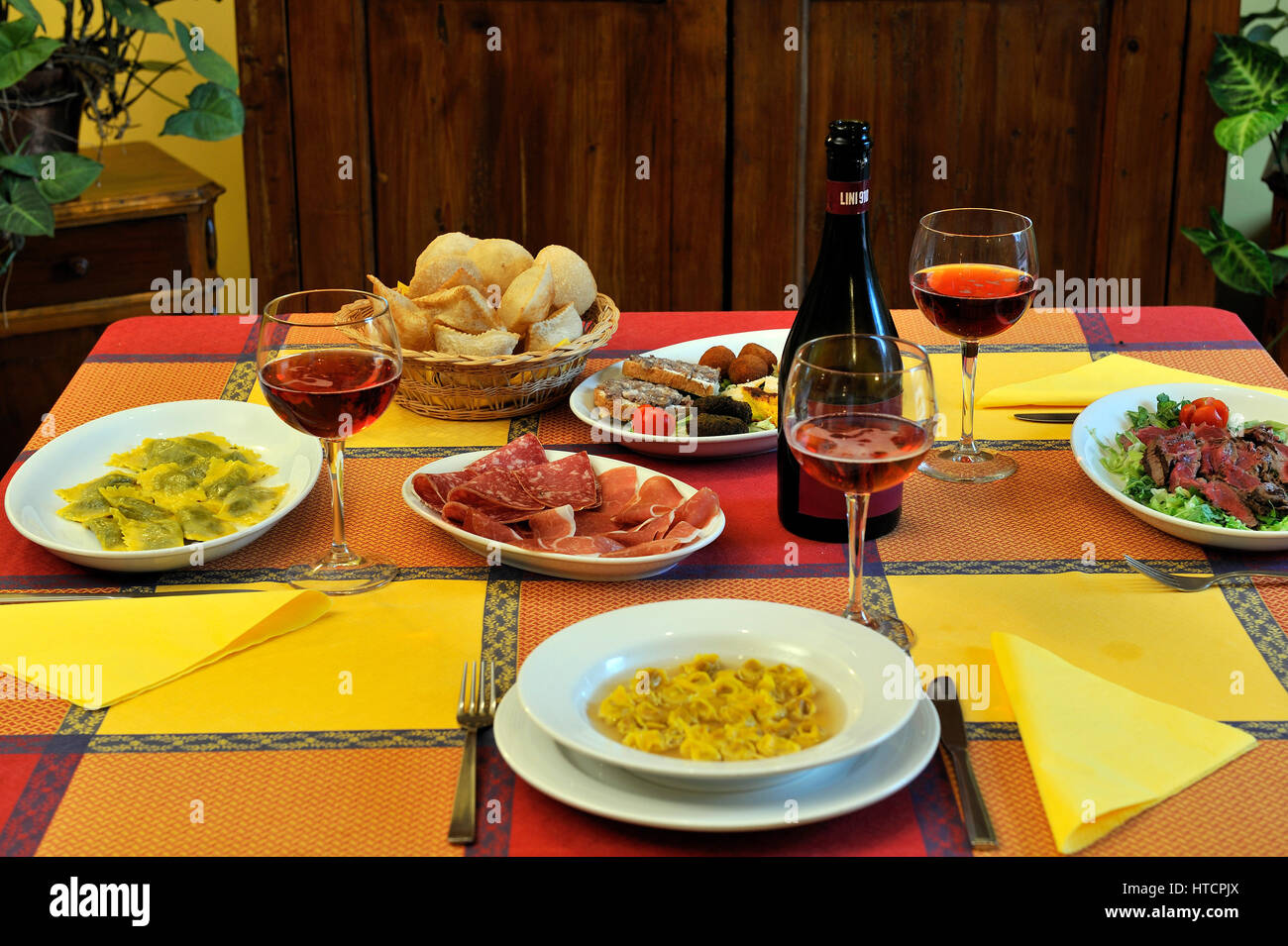 Italian food on italian restaurant table Stock Photo - Alamy