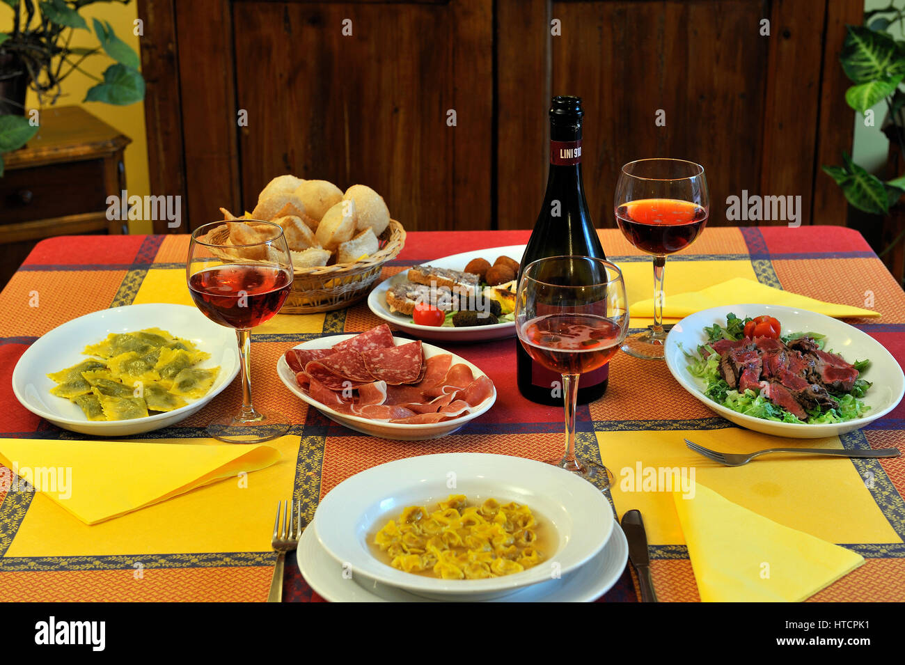 Italian food on italian restaurant table Stock Photo - Alamy