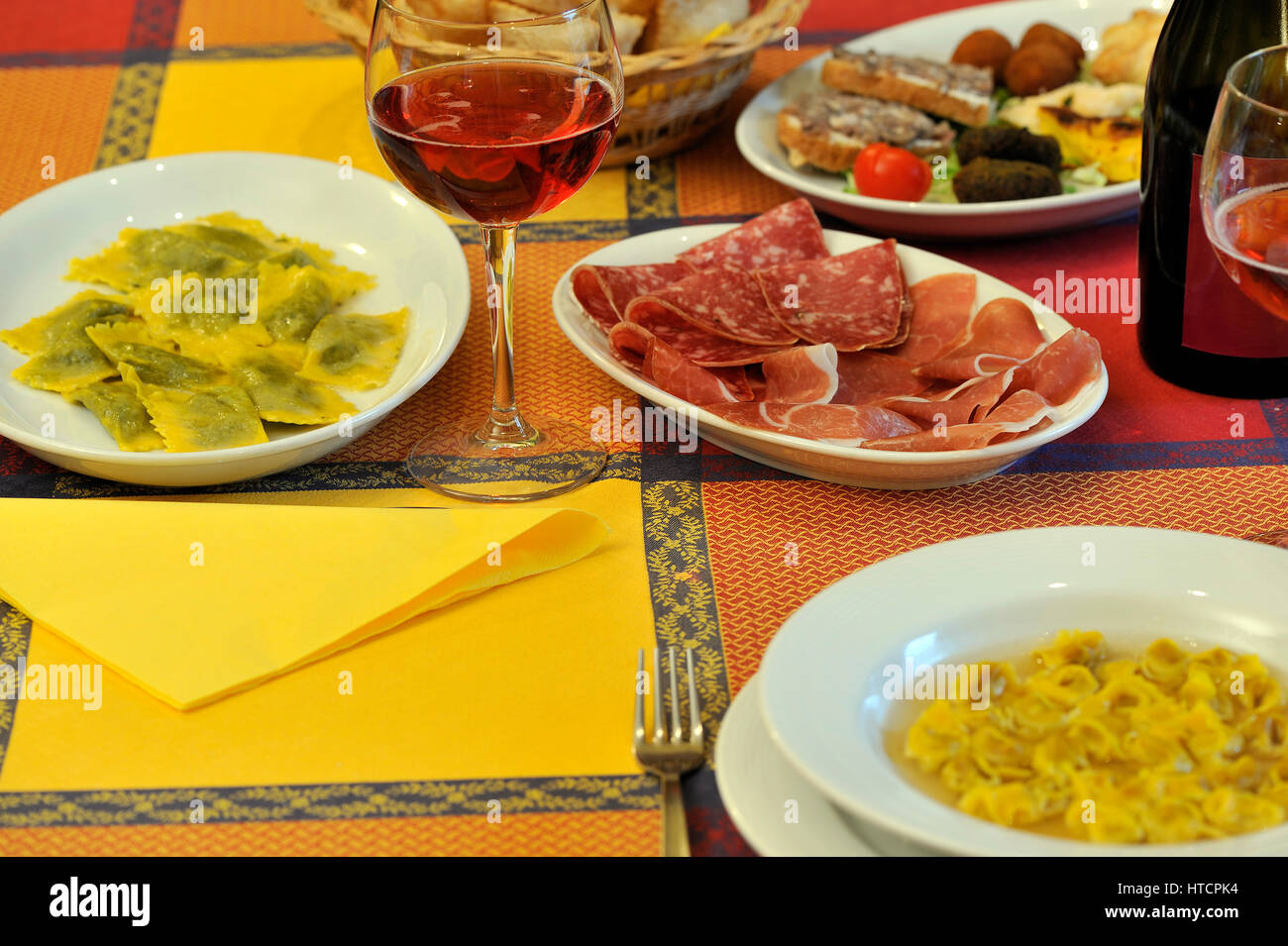Italian food on italian restaurant table Stock Photo - Alamy