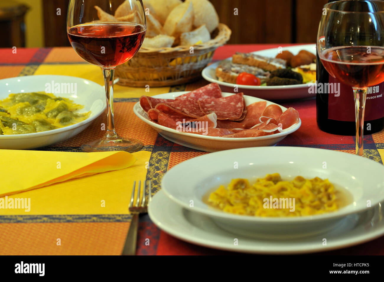 Italian food on italian restaurant table Stock Photo - Alamy