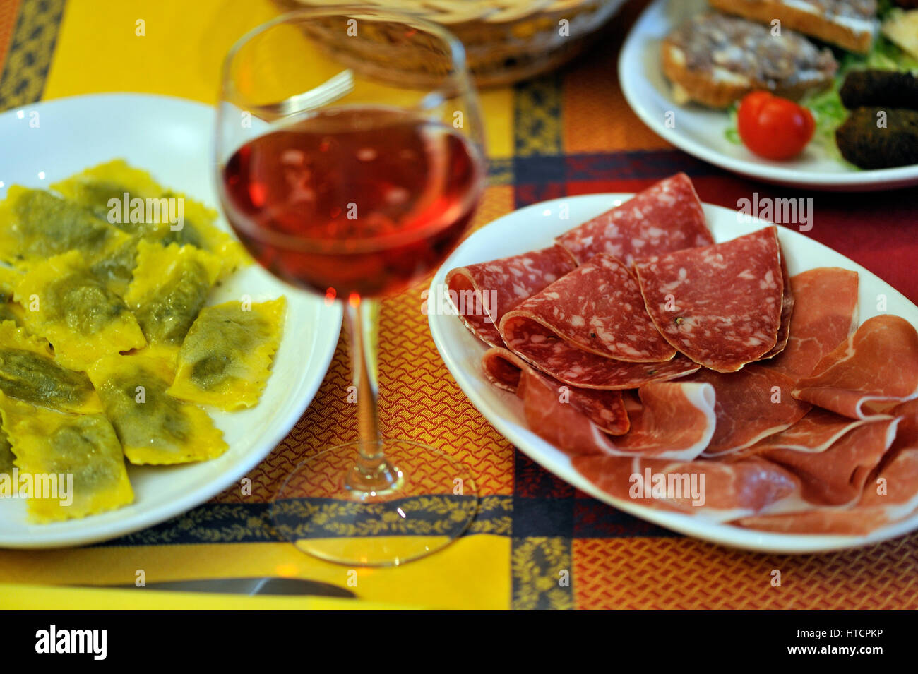 Italian food on italian restaurant table Stock Photo - Alamy