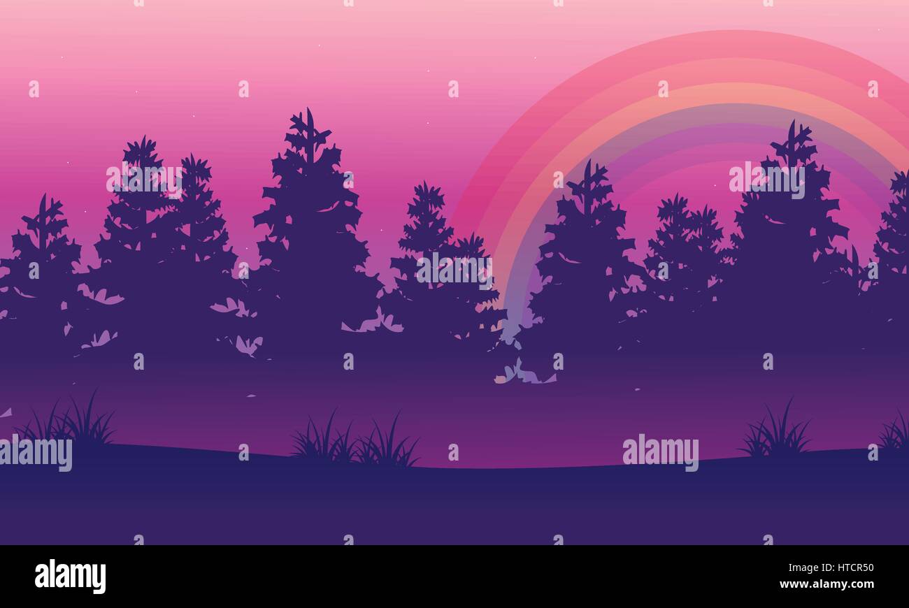Silhouette of spruce beauty landscape with rainbow Stock Vector Image ...