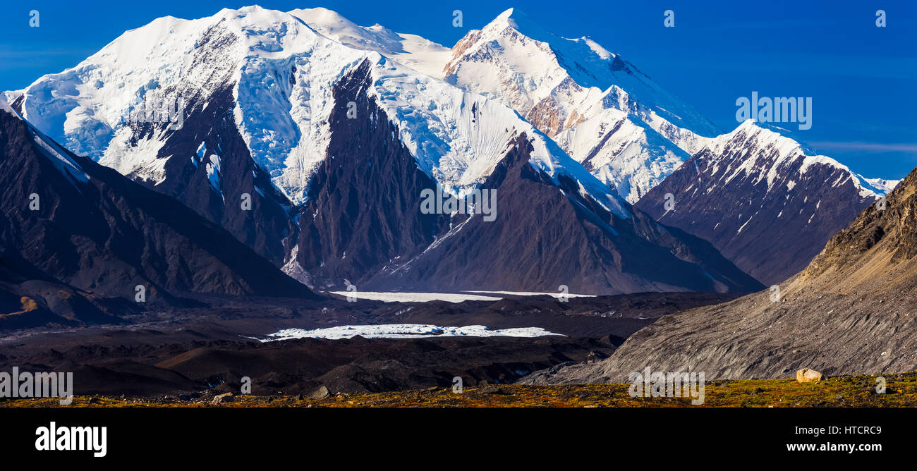 Panorama view of Mt. Brooks (nearest snow-capped mountain) and Denali ...