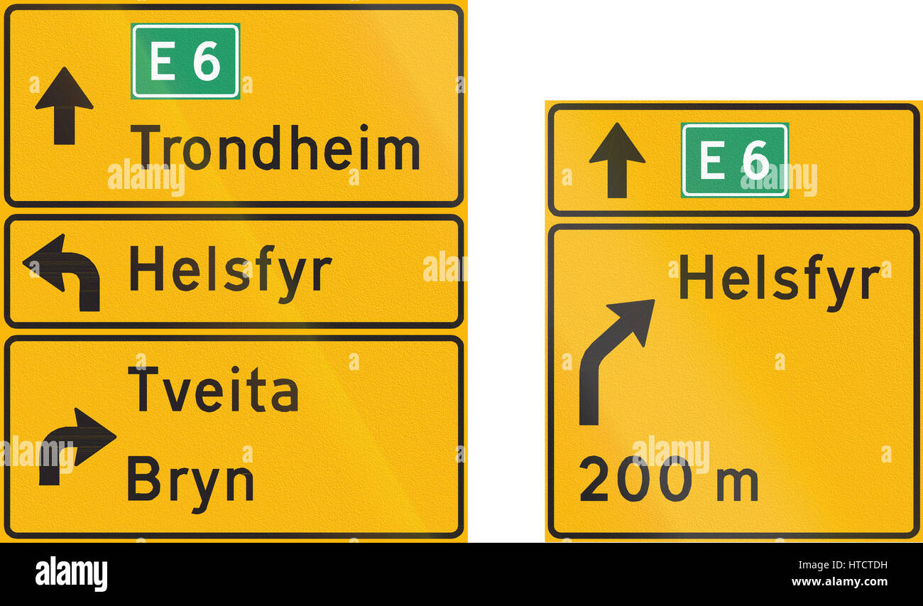 Composite of Norwegian highway direction signs with destinations Stock ...