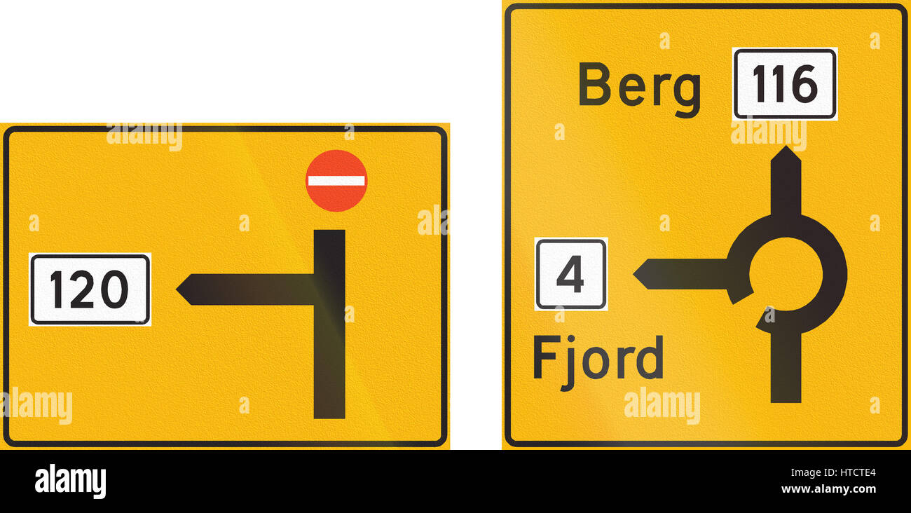 Composite of Norwegian highway direction signs with destinations Stock ...