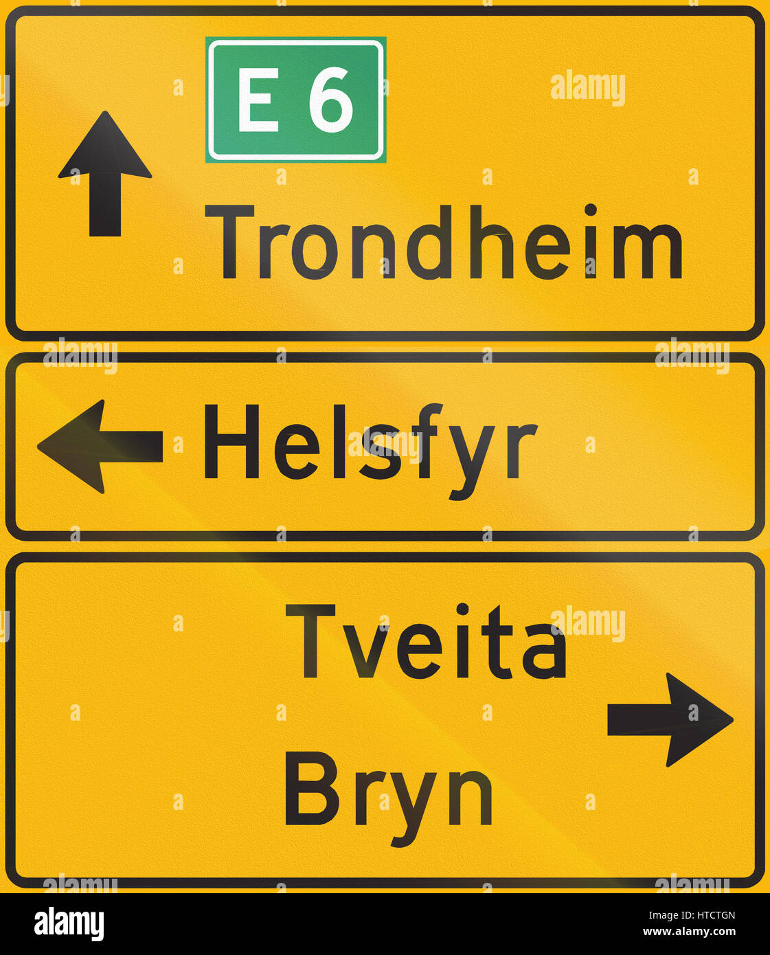 Composite of Norwegian highway direction signs with destinations Stock ...