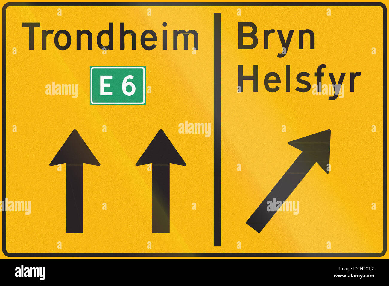 Norwegian highway direction sign with destinations above lane Stock ...