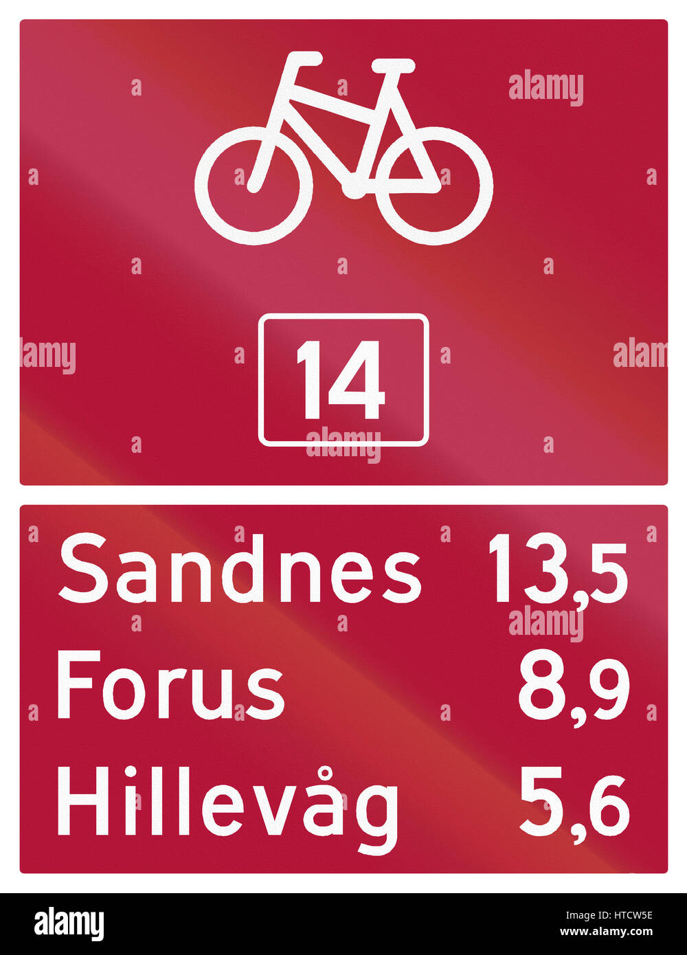 Norwegian Road Sign Numbered Cycle Route With Distances Stock Photo norwegian-road-sign-numbered-cycle-route-with-distances-stock-photo