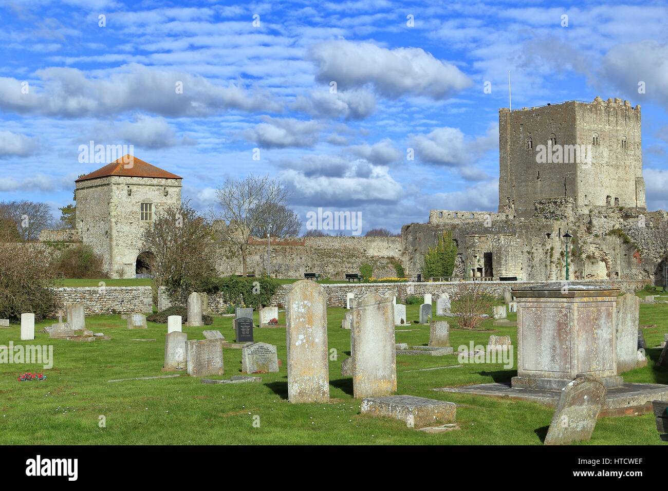 PORTCHESTER, HAMPSHIRE, ENGLAND, 30 MAR 2015: Portchester Castle is a ...