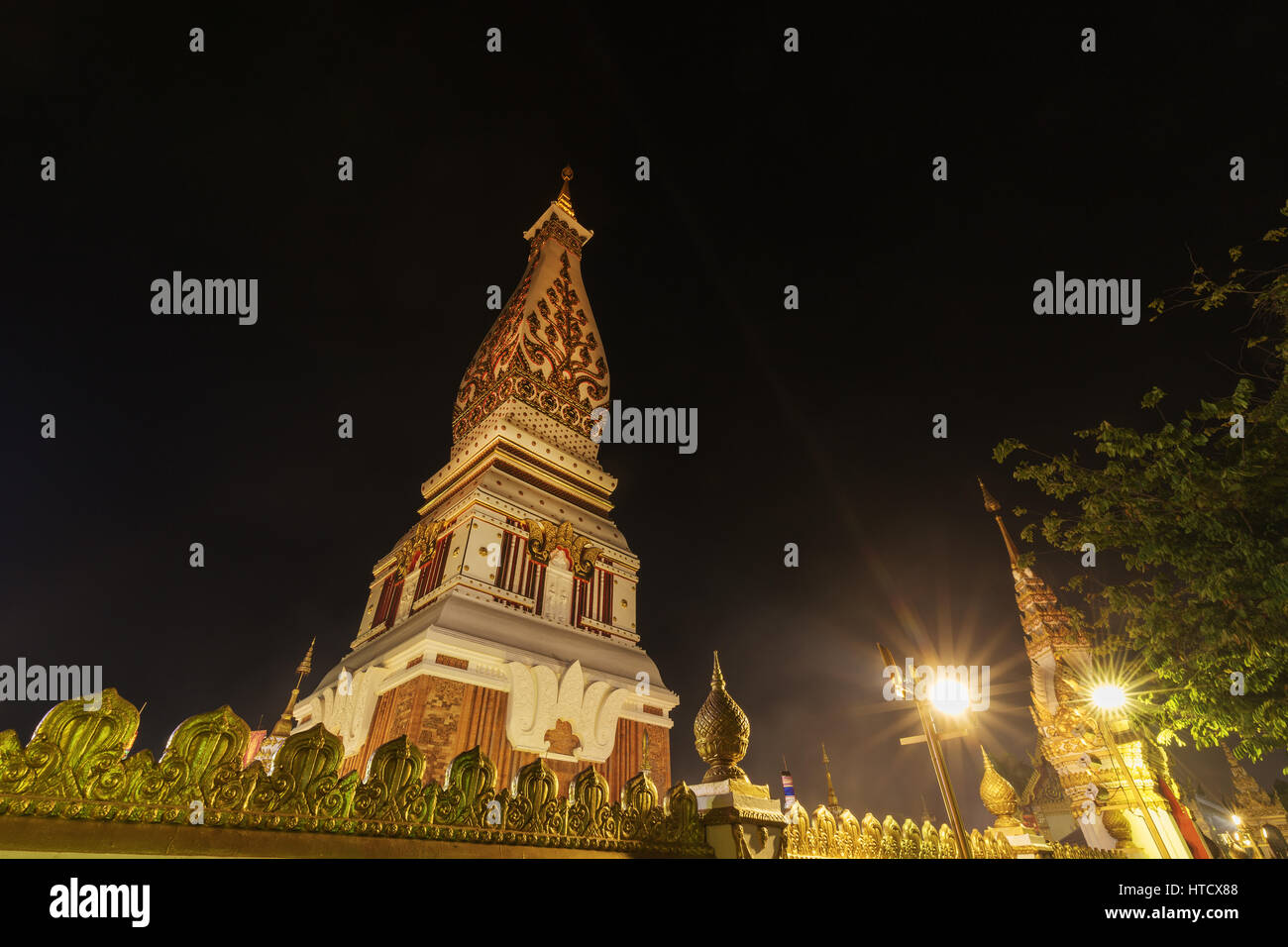 Wat Phra That Phanom temple at night, Nakhon Phanom, Thailand Stock ...