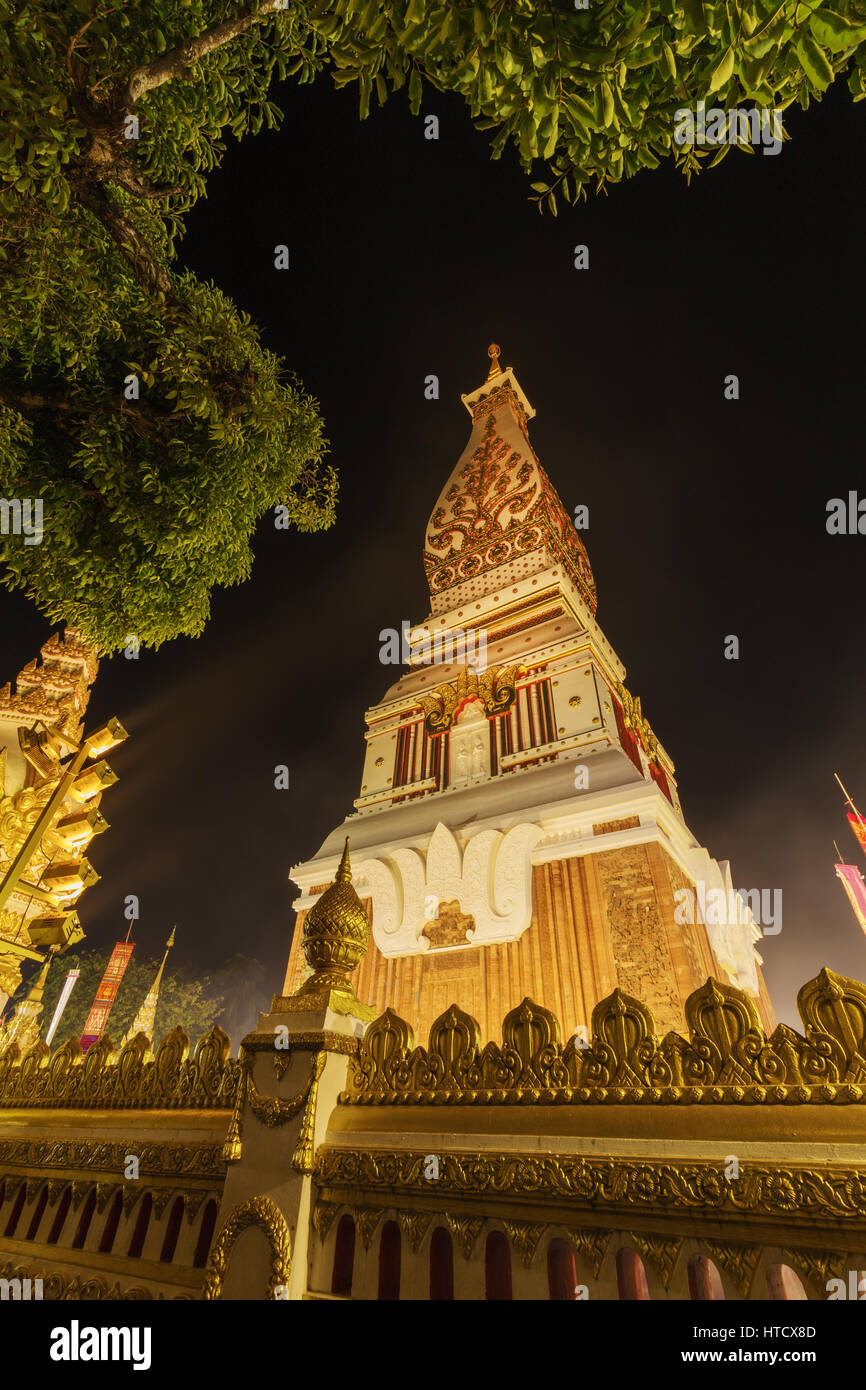 Wat Phra That Phanom temple at night, Nakhon Phanom, Thailand Stock ...