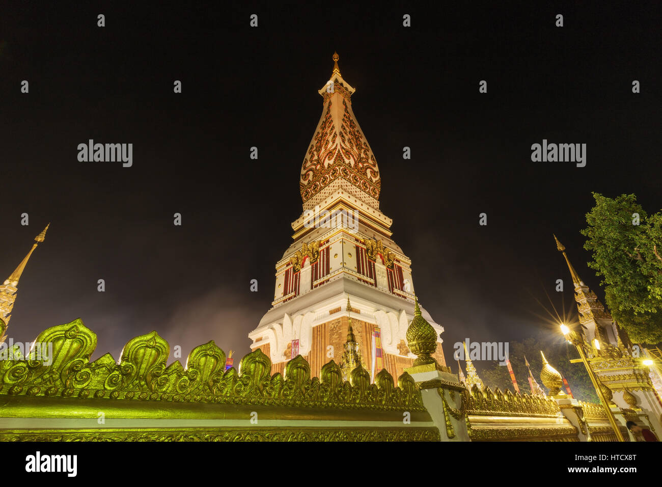 Wat Phra That Phanom temple at night, Nakhon Phanom, Thailand Stock ...