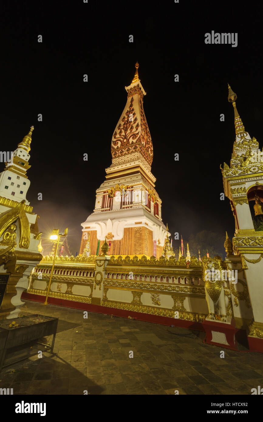 Wat Phra That Phanom temple at night, Nakhon Phanom, Thailand Stock ...