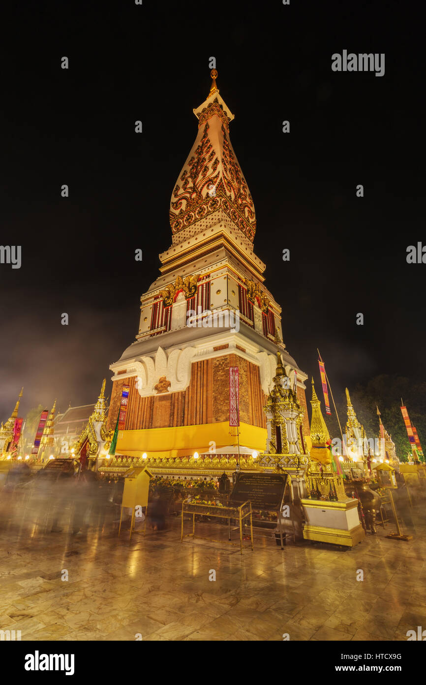 Wat Phra That Phanom temple at night, Nakhon Phanom, Thailand Stock ...