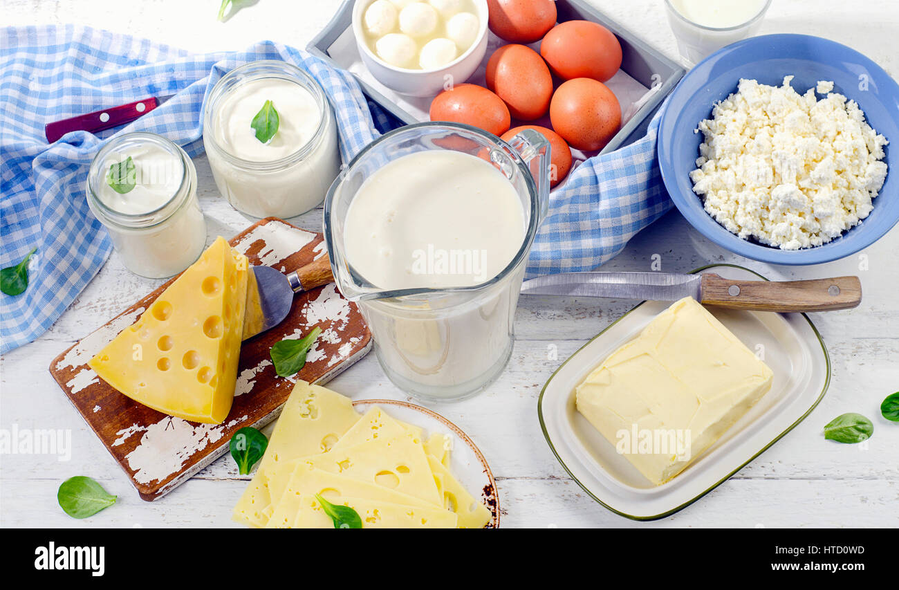 Set of fresh dairy products. View from above Stock Photo - Alamy