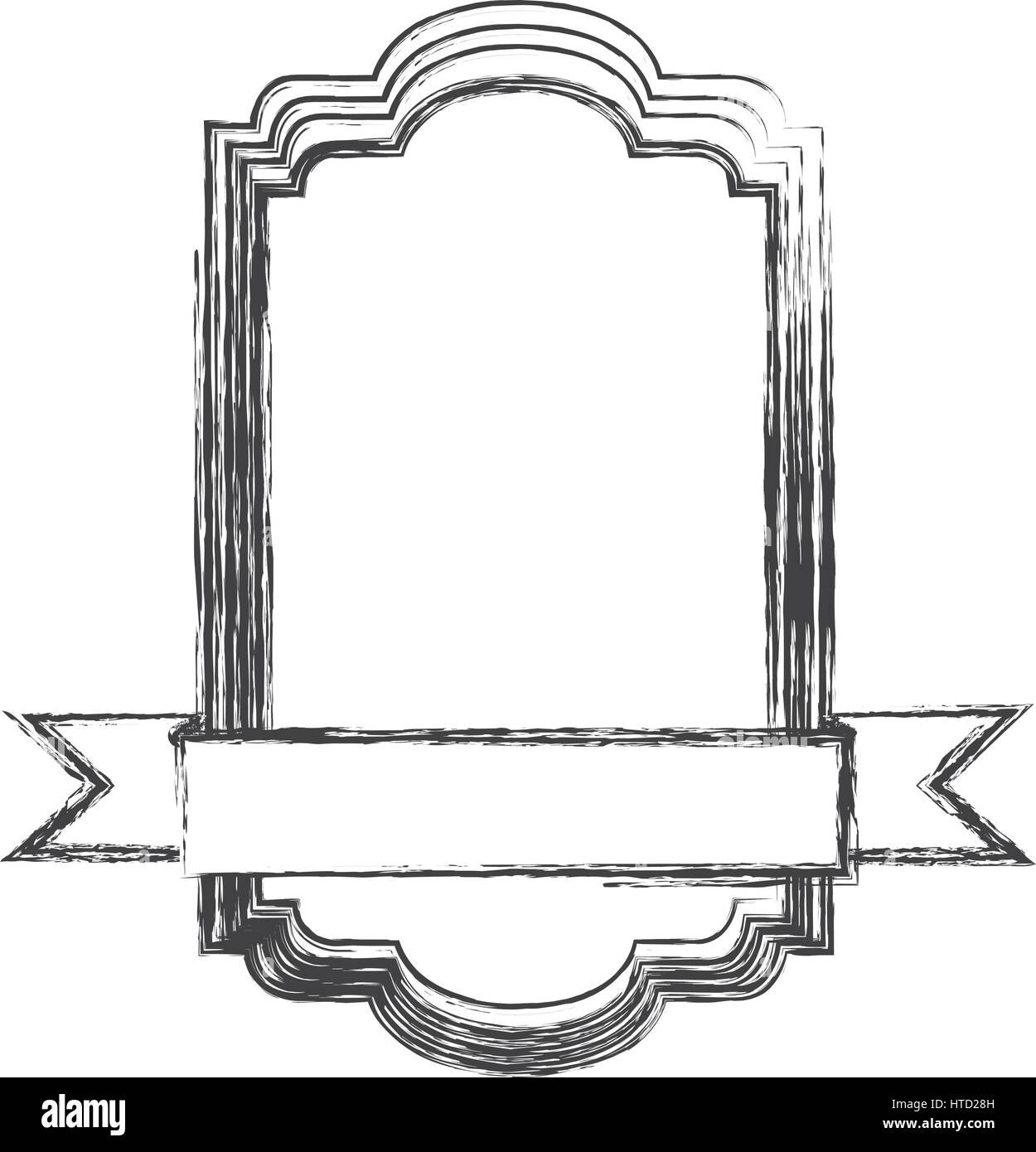 monochrome sketch of rectangular frame with ribbon in the bottom side ...