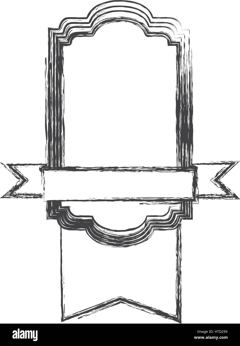 monochrome sketch of rectangular frame with wide ribbon in the bottom ...