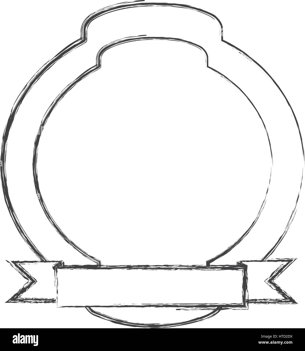 monochrome sketch of simple circular emblem with horizontal ribbon in ...