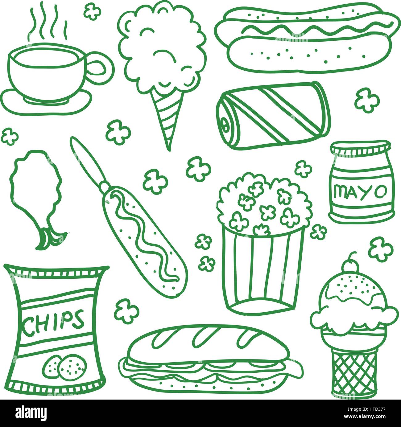 Collection stock of food doodle set Stock Vector Image & Art - Alamy