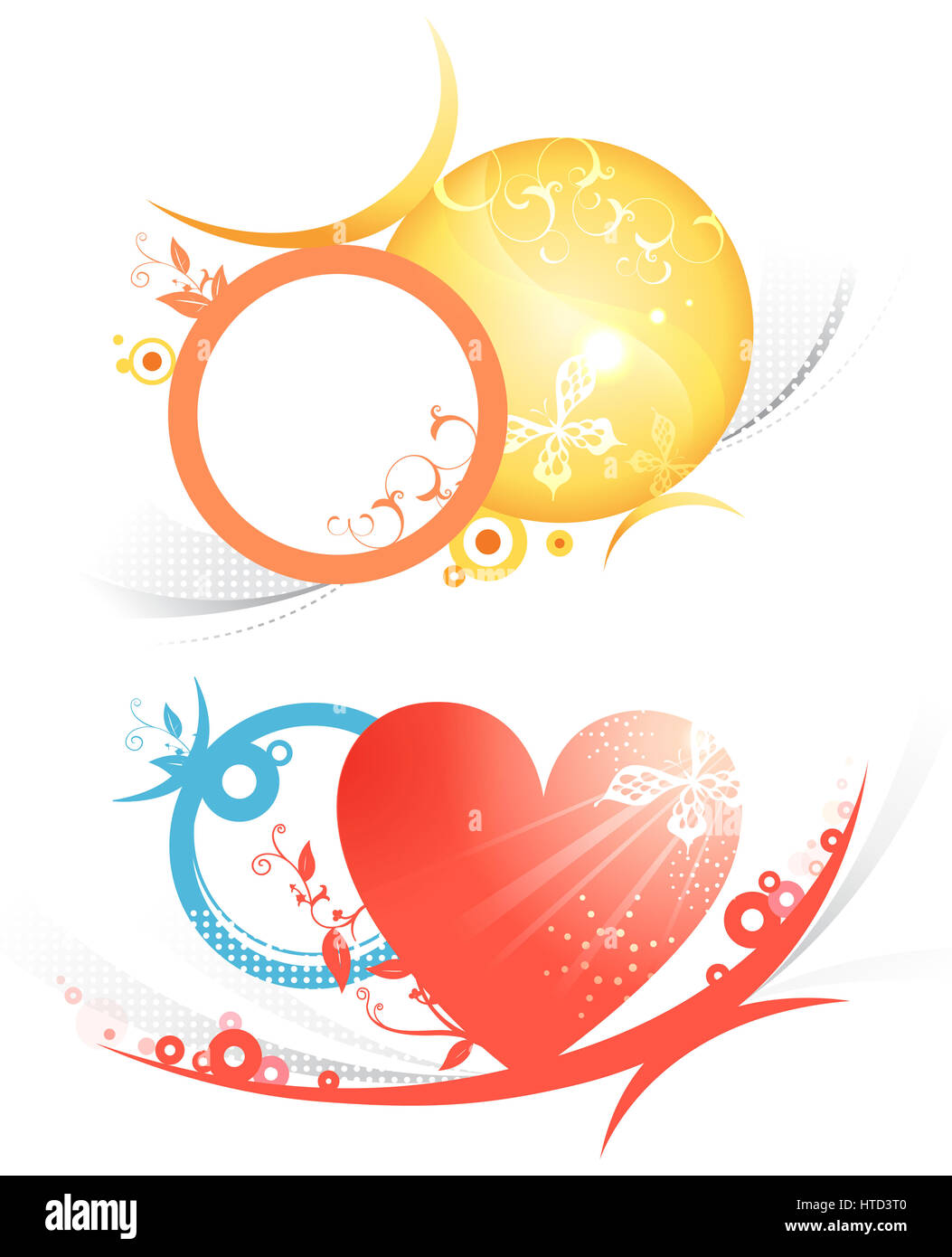 Round frame with butterfly and flower - color illustration Stock Photo ...
