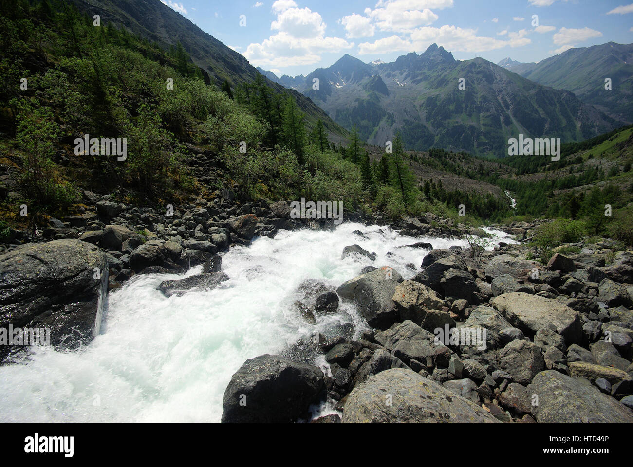 The mountain river in the mountains. Current through the gorge the ...
