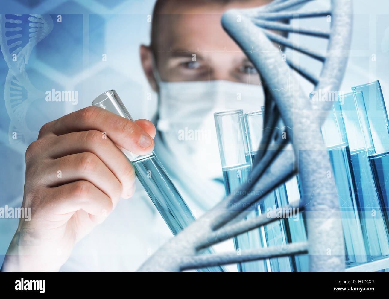 Handsome scientist making research over dna molecule structure Stock ...