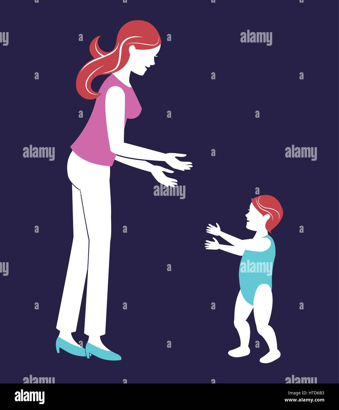 mother baby walking blue background Stock Vector Image & Art - Alamy