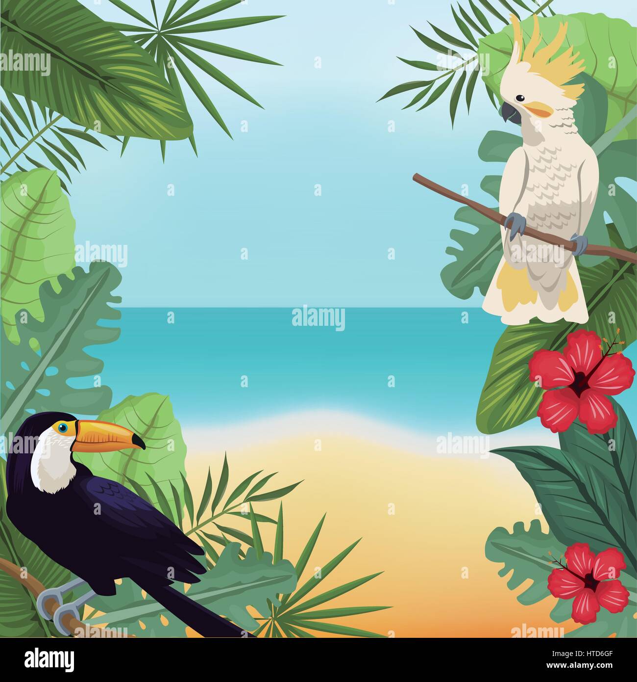 cockatoo and toucan leaves tropical beach Stock Vector Image & Art - Alamy