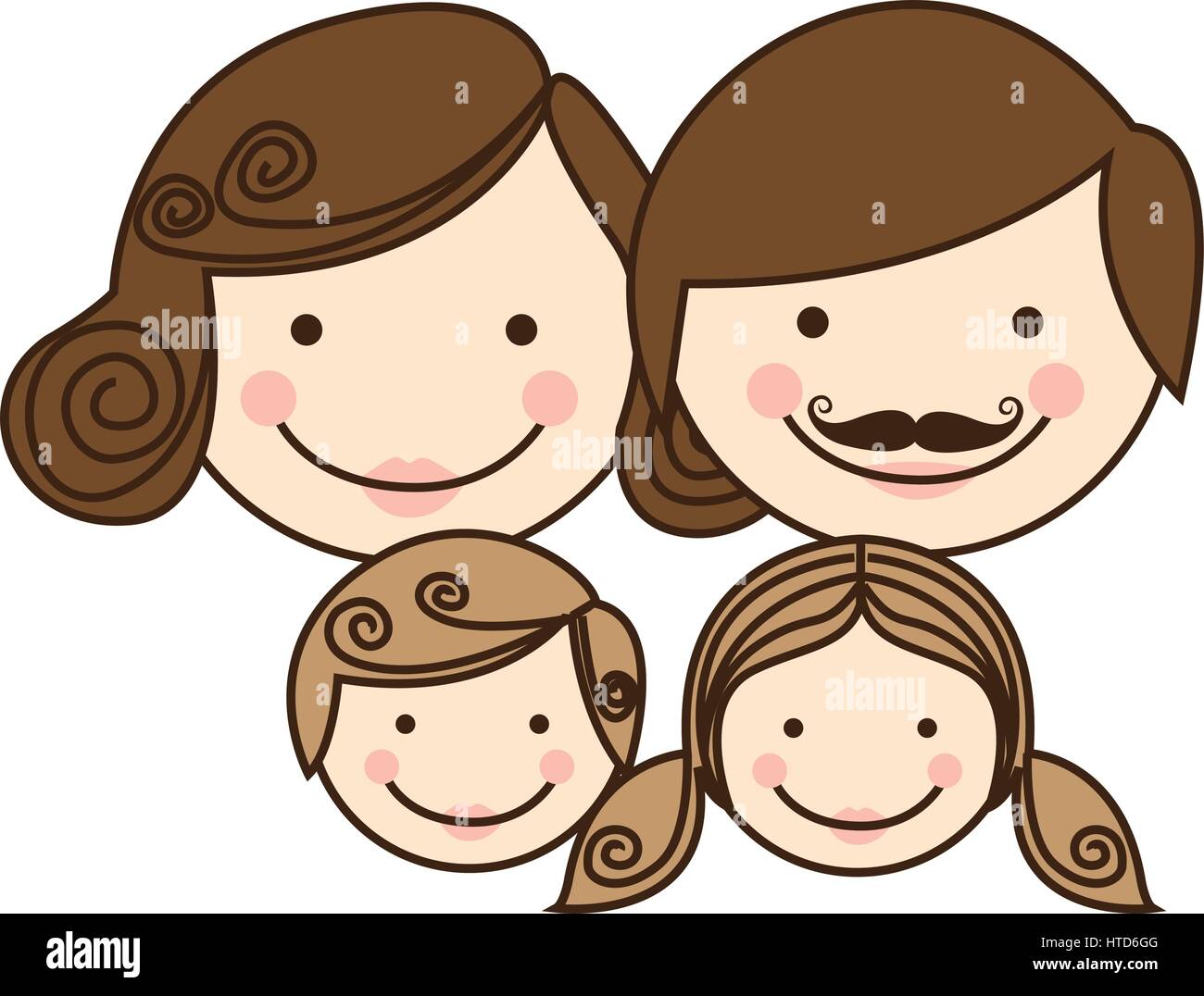 front view colorful silhouette cartoon family faces Stock Vector Image ...