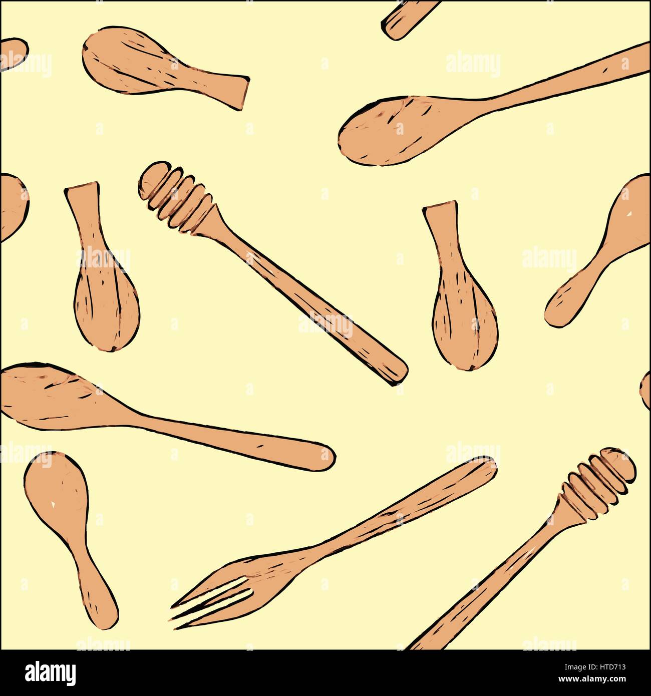 Wooden spoon and fork seamless pattern background Stock Vector Image ...