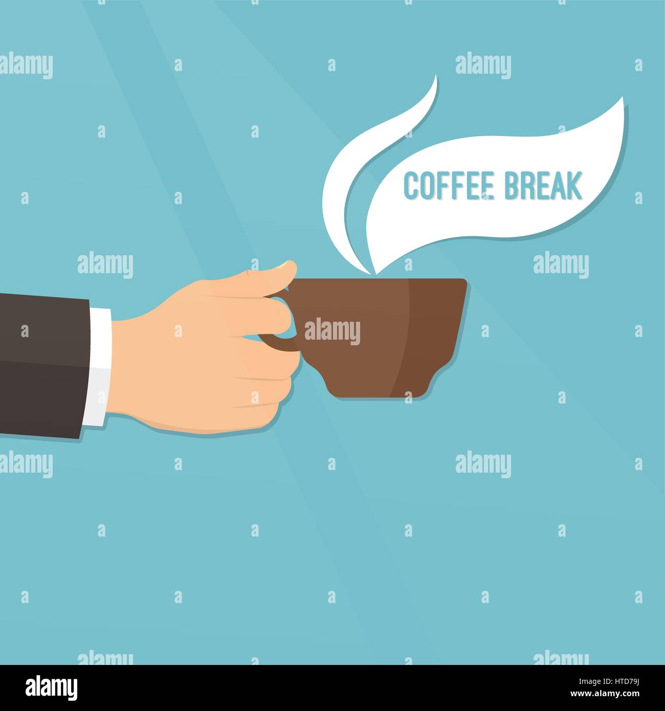 Hand with a coffee cup on a radiant background. Concept of a break and ...
