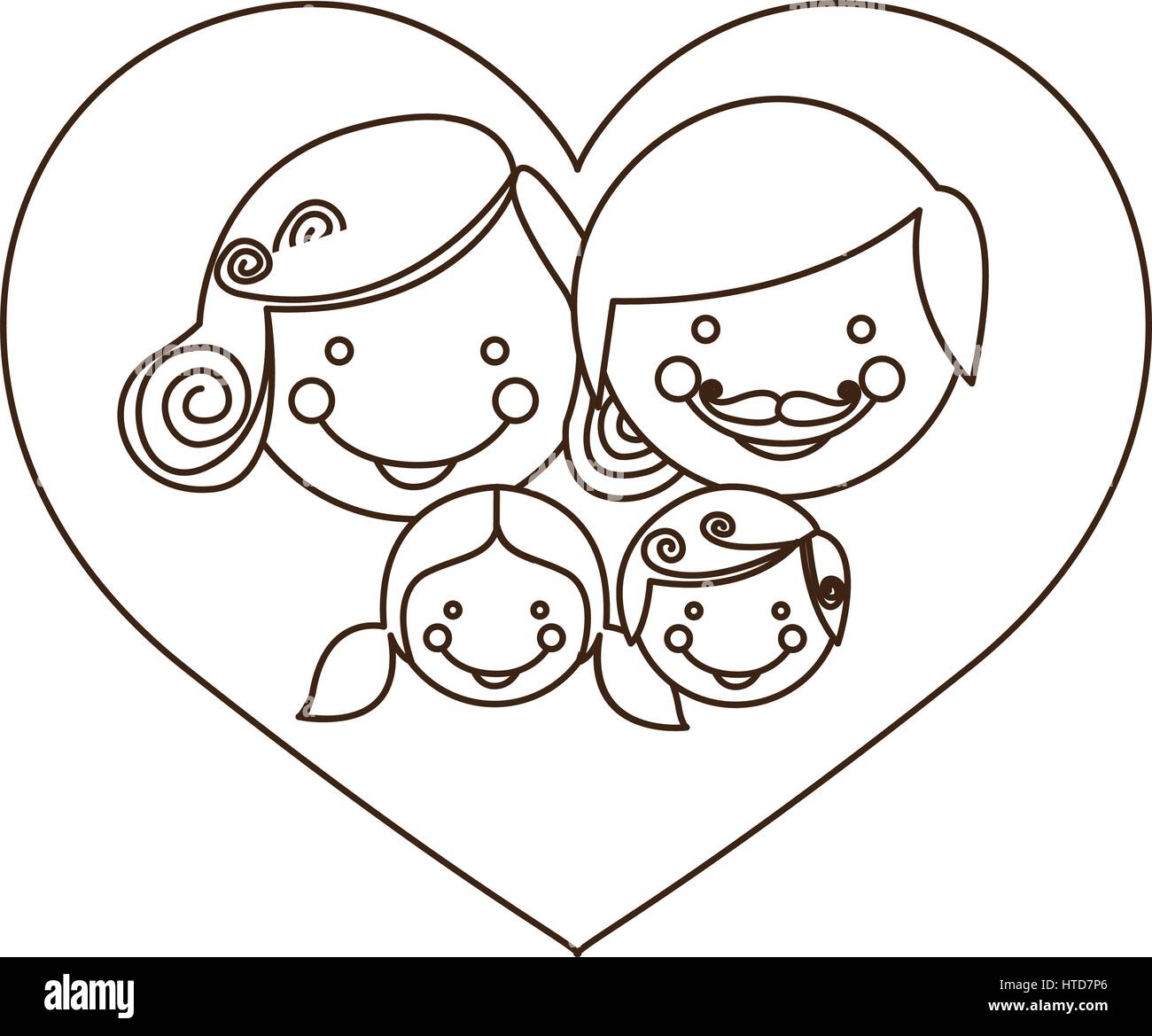 sketch silhouette cartoon heart with family faces Stock Vector Image ...