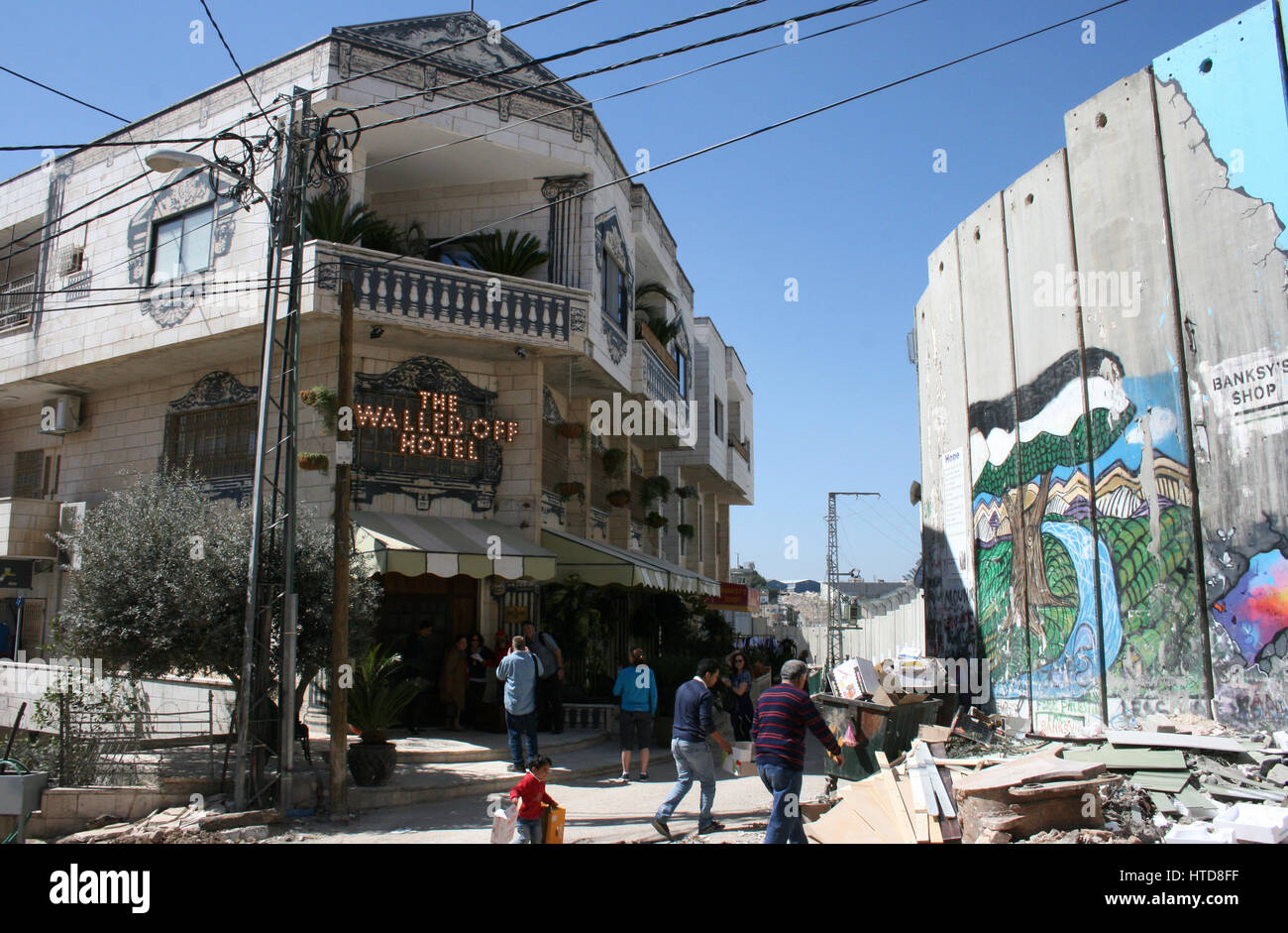Bethlehem, Palestine. 8th Mar, 2017. View of the 'Walled Off Hotel' of ...