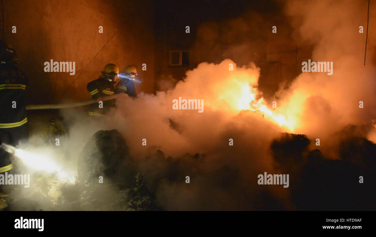 Suzhou, China. 9th Mar, 2017. A fire hits a bathhouse in Suzhou, east ...