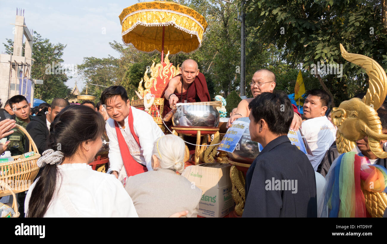 Chiang Mai, Thailand - February 19, 2017: people offering food and ...