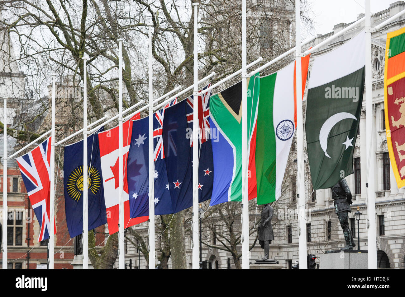 London, UK. 10th Mar, 2017. Fifty two flags representing countries of ...